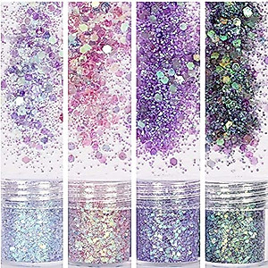 COKOHAPPY Holographic Chunky Glitter Total 80g Body Nail Face Cosmetic Hexagon Chunky Holographic Glitter for Resin Accessories (Mermaid)