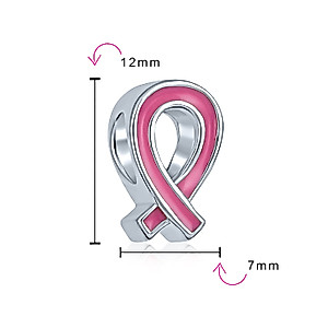 Radiant Pink Ribbon Enamel Hope Breast Cancer Survivor Charm Bead - Authentic .925 Sterling Silver - Compatible with European Bracelets - Inspirational Jewelry for Women