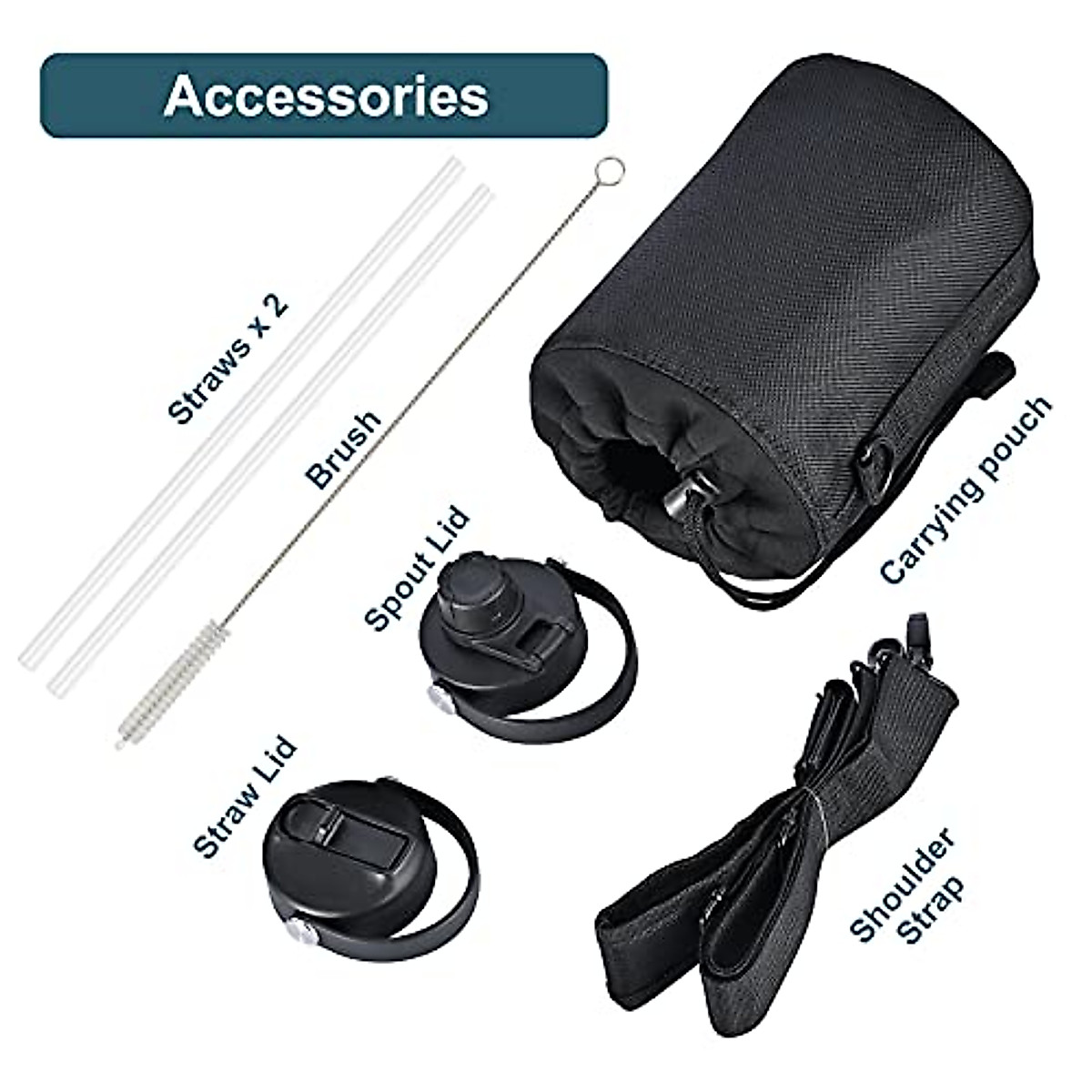 TAKETAU Insulated Sports Water Bottle with Straw Cap & Spout Lid, 2 lids Stainless Steel 64 oz Half Gallon Double Wall Growler Vacuum Flask Wide Mouth Large Thermos, Keep Drinks Cold or Hot (64 Jade)