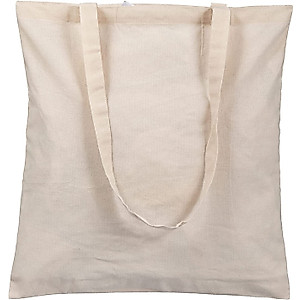 JUCOS Reusable Blank Tote Bags - 5 Pack Convenient Spacious 100% Cotton Grocery Bag With LONG Handles For Daily Essentials | 5Oz Lightweight And Eco-Friendly For Multi-Purpose Use 13X14 Inch