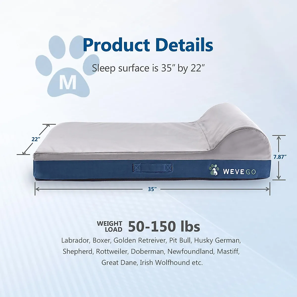 WEVEGO Orthopedic Dog Bed, 7.87-inch Thick Gel Memory Foam Pet Beds with Pillow, Durable Soft Flannel Fabric with Waterproof Liner & Removable Washable Cover Dog Beds for Medium Breed Dogs