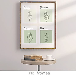Sage Green Wall Art Office Decor, Inspirational Wall Art for Bedroom | Home Office | Classroom, Positive Motivational Affirmations Quotes Poster, Minimalist Botanical Aesthetic Room Decor Prints for Woman Men Kids, 8x10 Unframed,4PCS