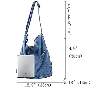 Large Tote Bag Denim Shoulder Bag Crossbody Hobo Bags Casual Retro Canvas Bag for Women Travel Work