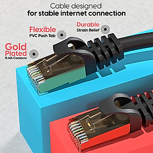 TalkWorks Network Cable Compatible w/Nintendo Switch OLED - 10 ft/3 m Long, Cat7 RJ45 Ethernet Cable-Fast Transmission for Stable Internet Connection & Gaming-Durable Cable for Multiplayer Games