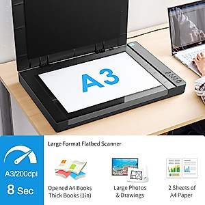 VIISAN 3120 A3 Large Format Flatbed Scanner, 1200 DPI, Scan 12" x 17" in 8 sec, Frameless, Auto-Scan, Document & Photo & Book Scanner, Design for Library, School and Soho. Supports Windows 11 & Mac