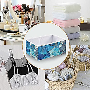 WELLDAY Storage Basket Turquoise Marble Pattern Foldable 11 x 11 x 11 in Cube Storage Bin Home Decor Organizer Storage Baskets Box for Toys, Books, Shelves, Closet, Laundry, Nursery