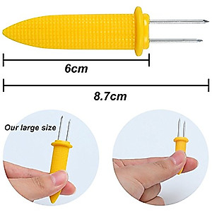 Elcoho 25 Pack 3.35 Inch Large Corn Holders Stainless Steel Corn on the Cob Skewers Holders with Storage Box