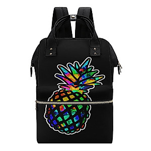 Colorful Pineapple Diaper Bag Backpack Large Capacity Mommy Bags Multifunction Nappy Bag Travel Back Pack Black-Style