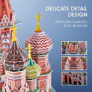 CubicFun LED Russia Cathedral 3D Puzzles for Adults Kids, St.Basil's Cathedral Architecture Building Church Model Kits Toys for Teens, 224 Pieces