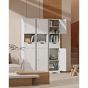 Gizoon 67" H Tall Bathroom Storage Cabinet w/ 2 Doors & 1 Drawer, Narrow Linen Tower Freestanding w/Adjustable Shelves for Home, Kitchen, Versatile, Anti-Tipping, White