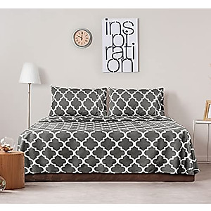 Utopia Bedding Queen Sheet Set, Soft Microfiber 4 Piece Bed Sheets with 16" Deep Pocket - Easy Care Brushed Microfiber (Quatrefoil - Grey)