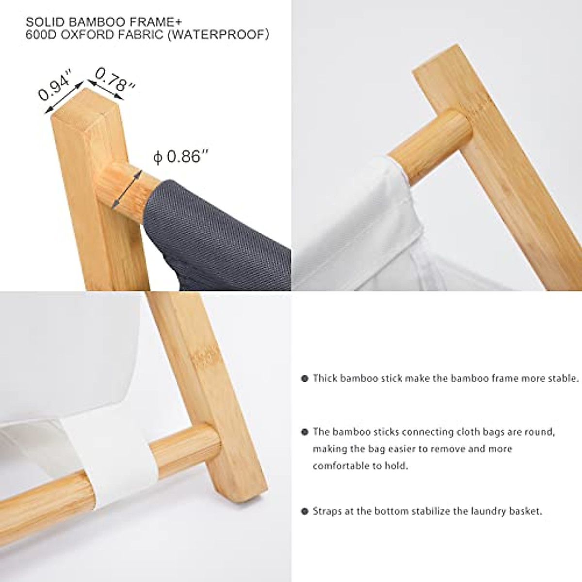 Homhope Large Double Laundry Basket Sorter with Hidden Handles, Foldable Bamboo X-Frame Dual Laundry Hamper, Dirty Clothes Basket with 2 Sections, Divided Laundry Organizer, Removable Waterproof Bag