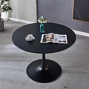 ANDORON Round Dining Table, 42 Inches Kitchen Tulip Table for 4-6 People with MDF Top and Metal Base, Modern Circle End Table Leisure Coffee Side Table (Black, 42")