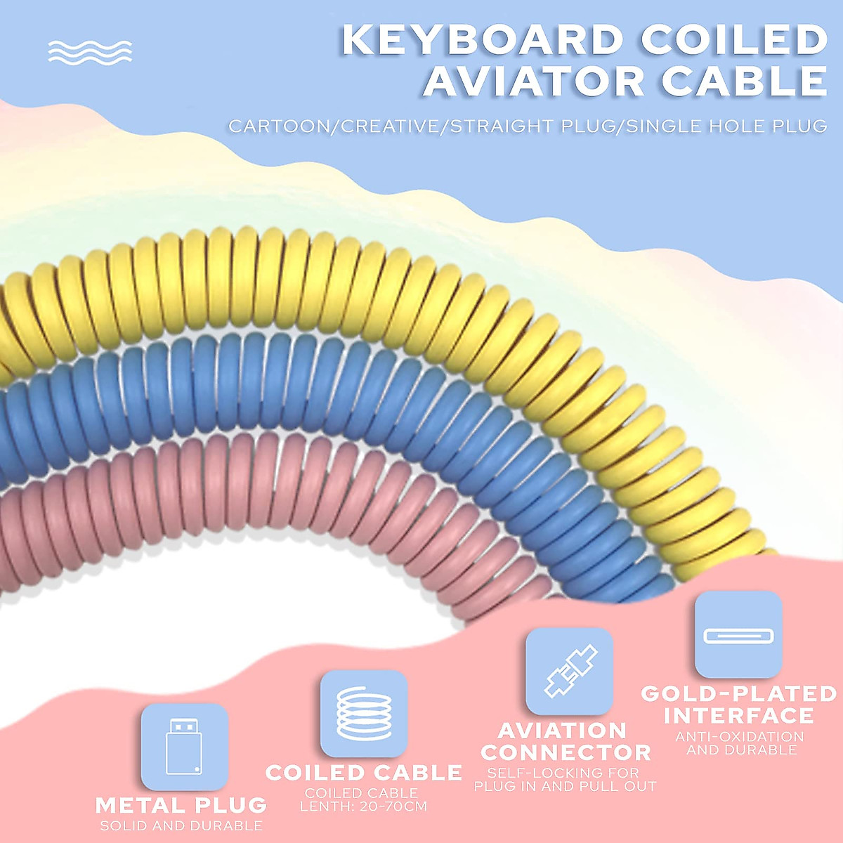 EPOMAKER AJAZZ Detachable Coiled Keyboard Cable Type C to USB-A with Aviation Connector for Mechanical Gaming Keyboard(Blue)