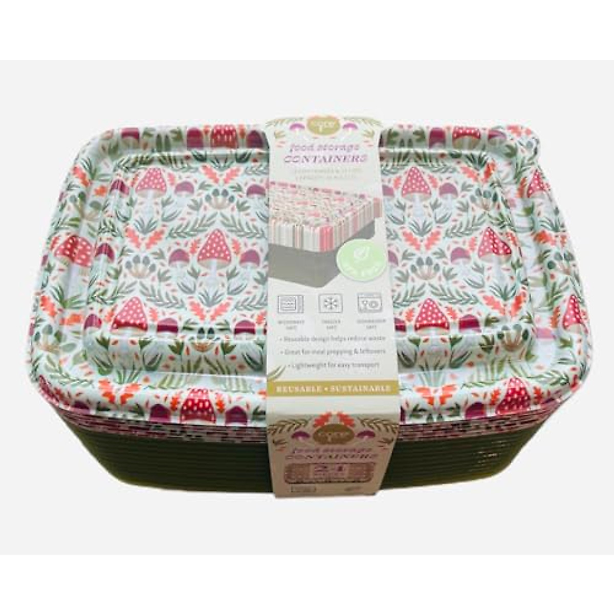 Core Essentials Food Storage Containers, 33.8 oz/1 L, Set of 24 Pieces (MUSHROOMS)