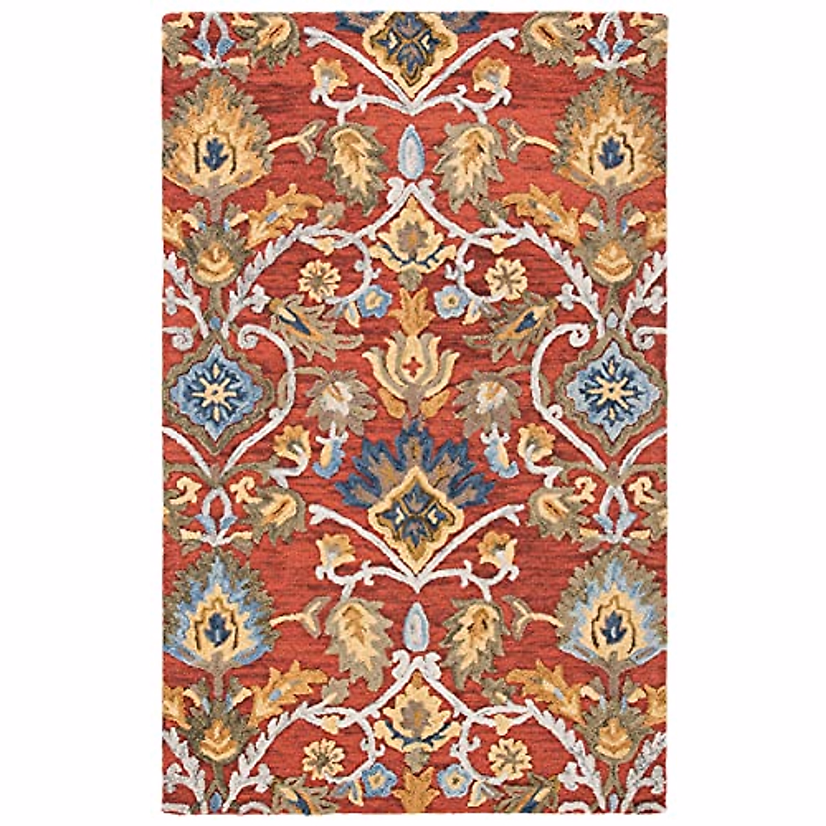 SAFAVIEH Blossom Collection Area Rug - 10' x 14', Red & Multi, Handmade French Country Floral Wool, Ideal for High Traffic Areas in Living Room, Bedroom (BLM402Q)