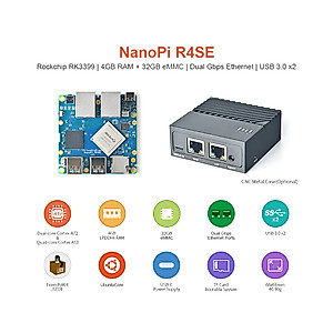 Nanopi R4SE Mini Portable Computer WiFi Router OpenWRT with Dual Ethernet Ports LPDDR4 4GB RAM +32GB eMMC Based in RK3399 Soc for IOT NAS Smart Home Gateway Support Linux Ubuntu (No MAC Chip)
