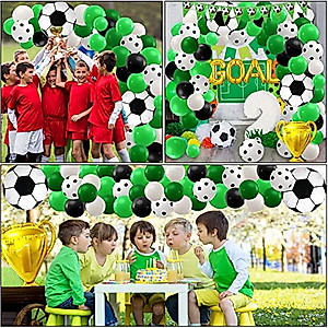Soccer Balloons Arch Garland Kit, 107Pcs Soccer Party Decorations with Latex Balloons, Soccer Banner, Cupcake Toppers, Foil Balloons for Soccer Birthday Party Decorations Sports Themed Party Supplies