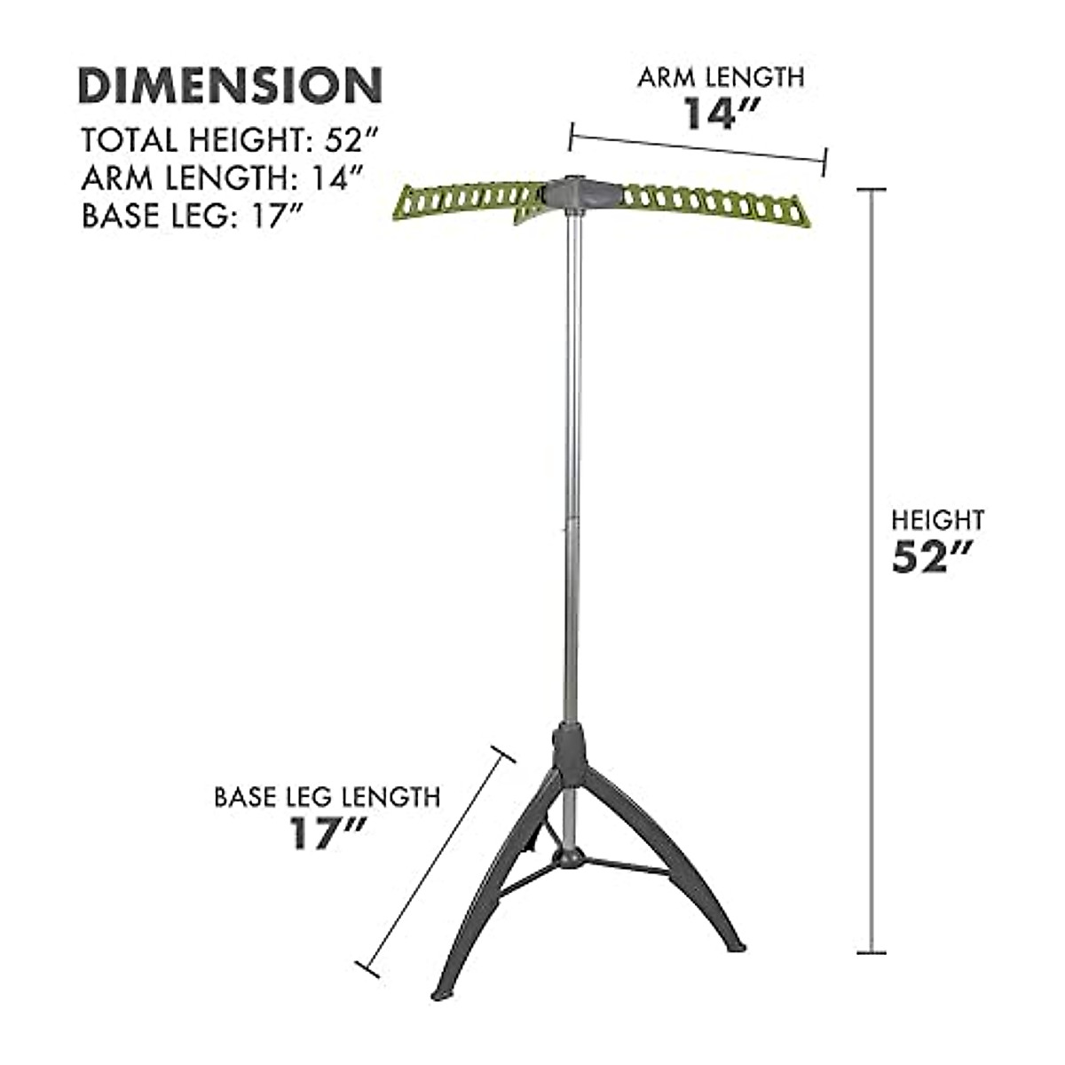 Collapsible Clothes Drying Rack, Portable Garment Racks Indoor, Foldable Standing Laundry Racks for Drying Clothes, Tripod Stand, Hangaway Garment Rack, Steamer Hanger Stand, Green and Grey