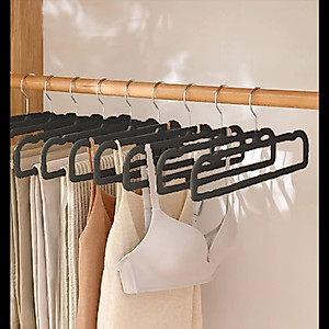 Pants Hangers Non Slip - 20 Pack Velvet Hangers for Closet - Thin Space Saving Clothes Hanger - Strong, Durable, Jean Hangers with 360 Degree Rotatable Hook, Tank Top Hangers for Bra, Shorts (Black)