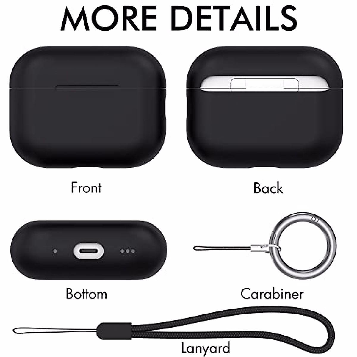 NIUTRENDZ AirPods Pro 2 Case Cover 2022 Slim Silicone Shock-Absorbing Protective Case with Lanyard [Front LED Visible] (Black)