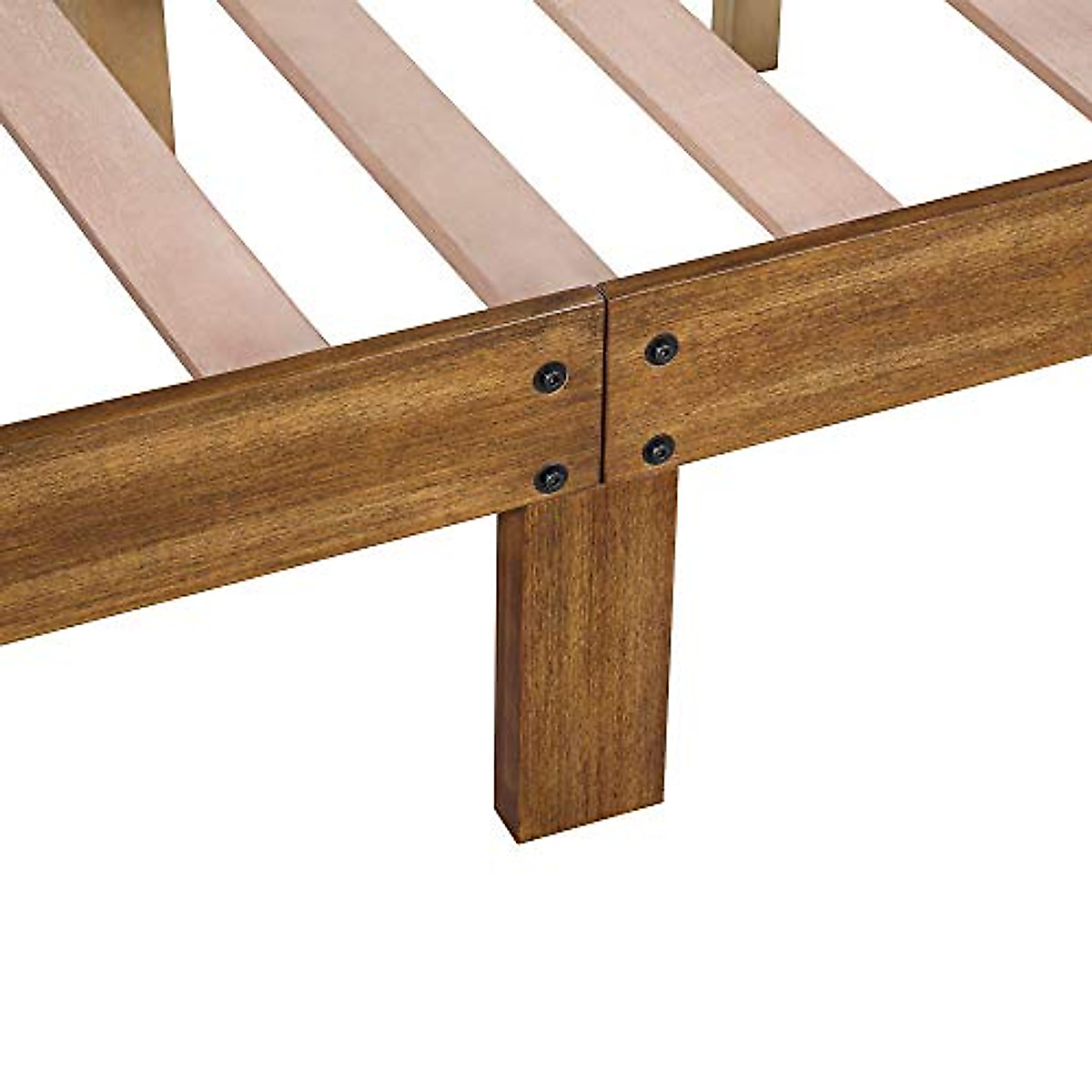 PrimaSleep 14 Inch Solid Wood Platform Bed Frame/Anti-Slip Support/No Box Spring Needed/Easy to Set, Full, Light Brown