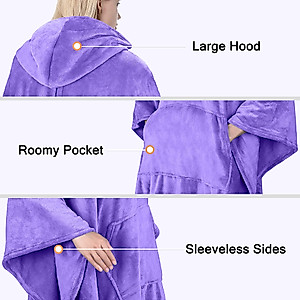 Catalonia Hooded Wearable Blanket Poncho for Adult Women Men, Fleece Wrap Blanket Cape with Hood | Warm, Soft, Cozy, Snuggly | Comfort Gift, No Sleeves