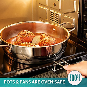 SUNHOUSE - Stainless Steel Cookware Set with PFOA-free, 18/10 Stainless Steel Pots and Pans Set - Tasty Cookware Set Including Saucepan, 2 Stock Pots, Steamer and 2 Frying Pans (9-Pieces Cookware Set)