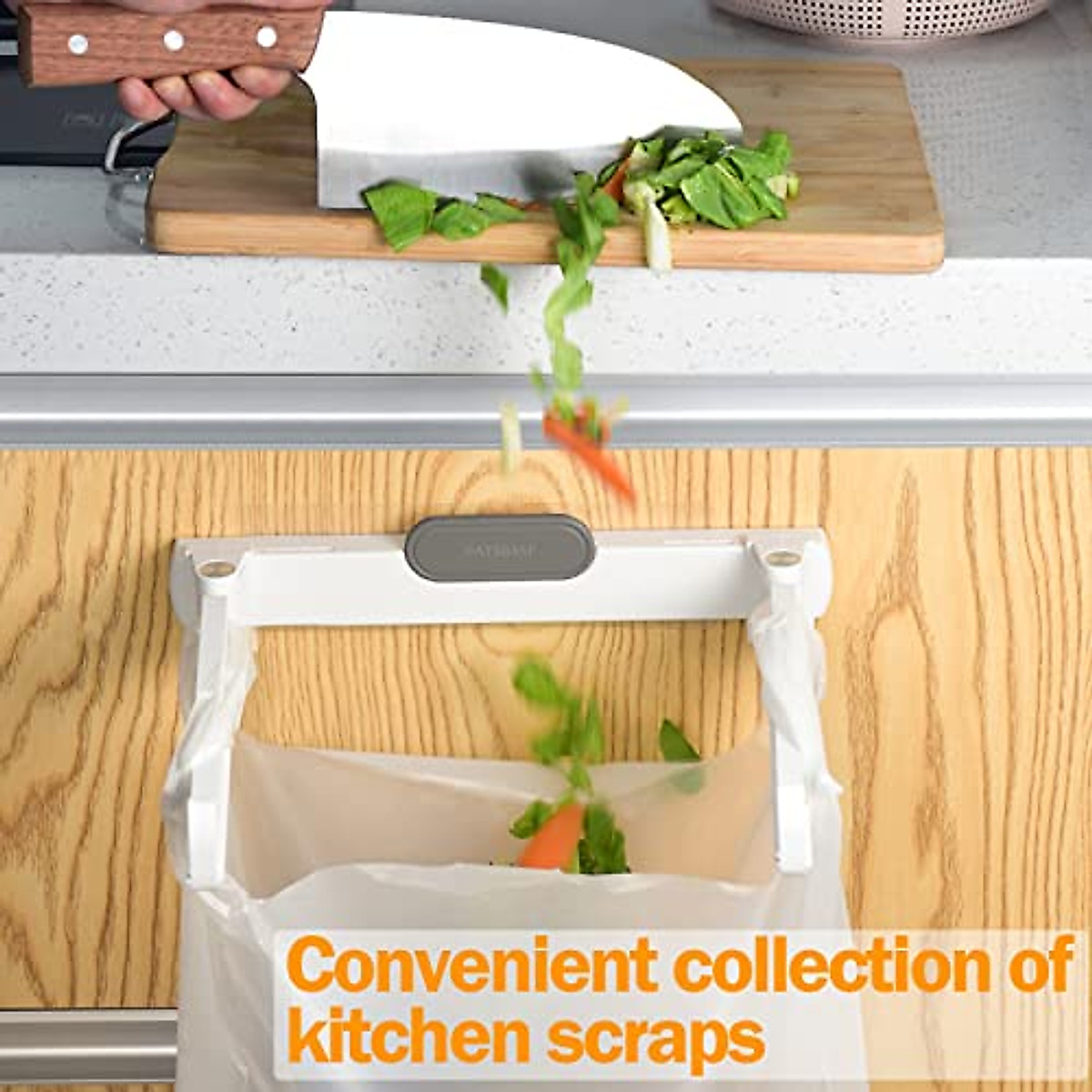 nediea Cabinet Trash Bag Holder, Collapsible ABS Garbage Bag Rack for T-Shirt Bags, Hanging Shopping Bag Holder for Kitchen Cupboard, Under Sink, Bathroom, Bedroom, Toilet, RV (White)