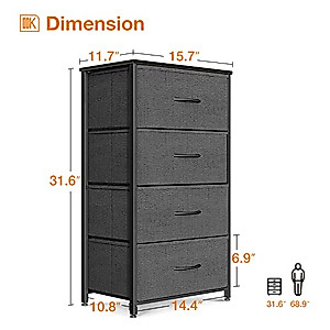 ODK Dresser for Bedroom with 4 Storage Drawers, Small Dresser Chest of Drawers Fabric Dresser with Sturdy Steel Frame, Dresser for Closet with Wood Top, Dark Grey