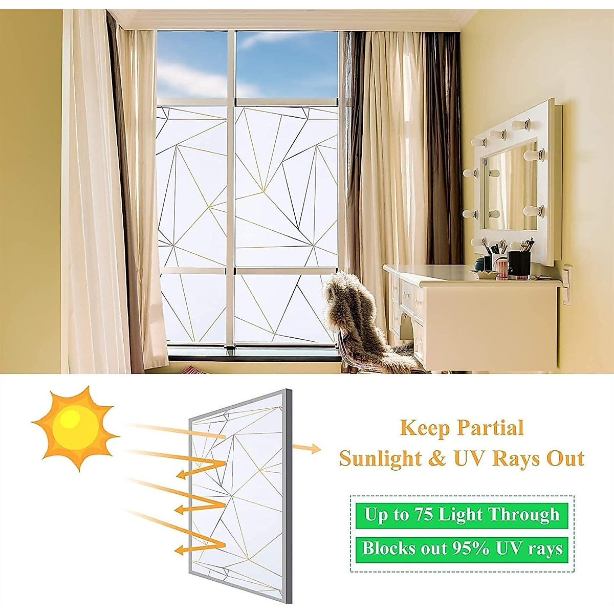 Window Film Window Decal Window Privacy Film Frosted Glass Window Clings, Static Cling Adhesive Stained Glass Vinyl Film for Home Heat Control Window Stickers Privacy Window Decal (Size : 60x100 cm)