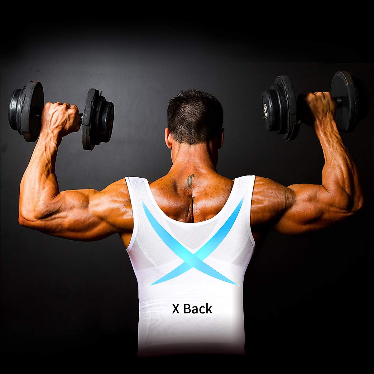 GKVK Mens Slimming Body Shaper Vest Chest Compression Shirt Abs Abdomen Slim Tank Top Undershirt, White, Medium