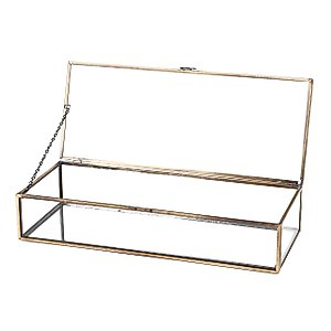MyGift Glass Jewelry Box, Vintage Style Brass Metal & Clear Glass Mirrored Shadow Box Jewelry Display Case with Hinged Top Lid