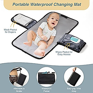 MOMUVO Diaper Bag Backpack, Quilted Baby Bag with Changing Pad & Stroller Straps & Pacifier Case, Large Travel Diaper Bags for Mom Dad, Black