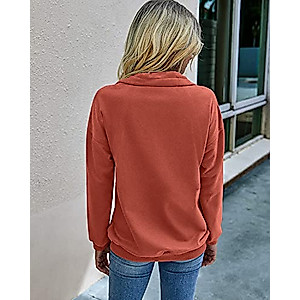 PRETTYGARDEN Women’s Casual Long Sleeve Lapel Zipper Sweatshirt Drawstring Loose Pullover Tops Orange Red