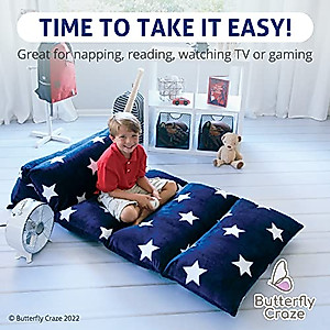 Butterfly Craze Floor Pillow Case, Mattress Bed Lounger Cover, Star Navy, King, Cozy Seating Solution for Kids & Adults, Recliner Cushion, Perfect for Reading, TV Time, Sleepovers, & Toddler Nap Mat