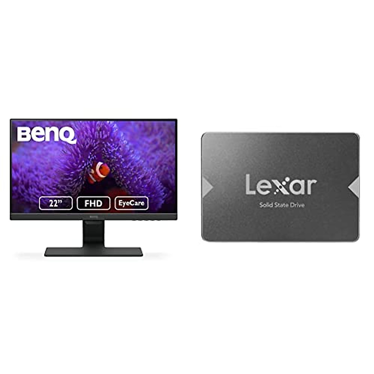 BenQ GW2283 Eye Care 22 inch IPS 1080p Monitor | Optimized for Home & Office & Lexar NS100 128GB 2.5” SATA III Internal SSD, Up to 520MB/s Read (LNS100-128RBNA)