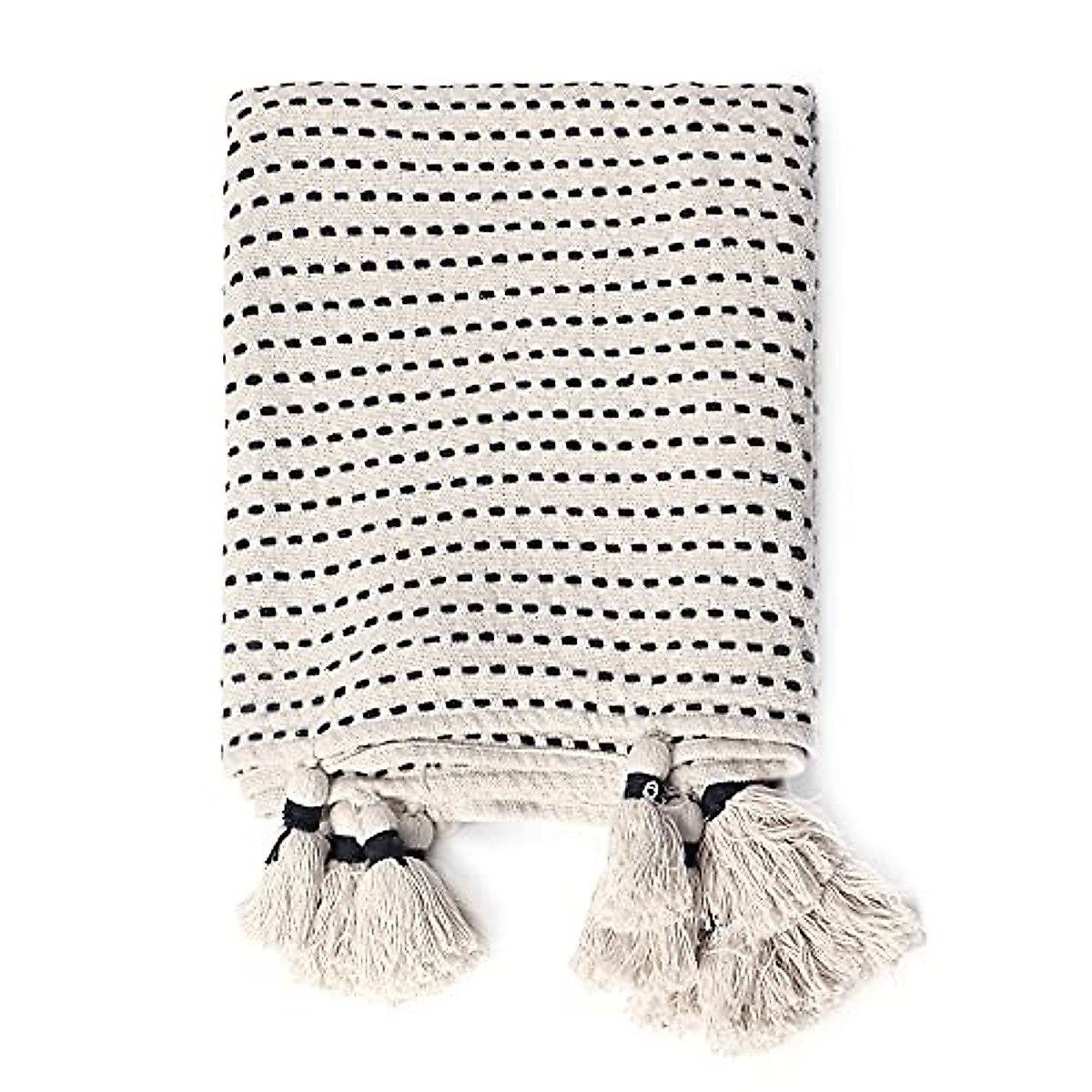 REDEARTH Classic Throw Blanket -with Oversized Decorative Tassels Medium Weight Soft Lap Blanket for Sofa Bed Couch Chairs loveseats car, Living, Indoor/Outdoor use 100% Cotton (50x60; Black)