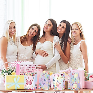 Butterfly Party Gift Bags - 20 Pcs Goodie Bags Party Favor Bags with Butterfly Stickers, Colored Paper Bags Treat Bags Birthday Goodie Bags for Kids Butterfly Birthday Party Supplies