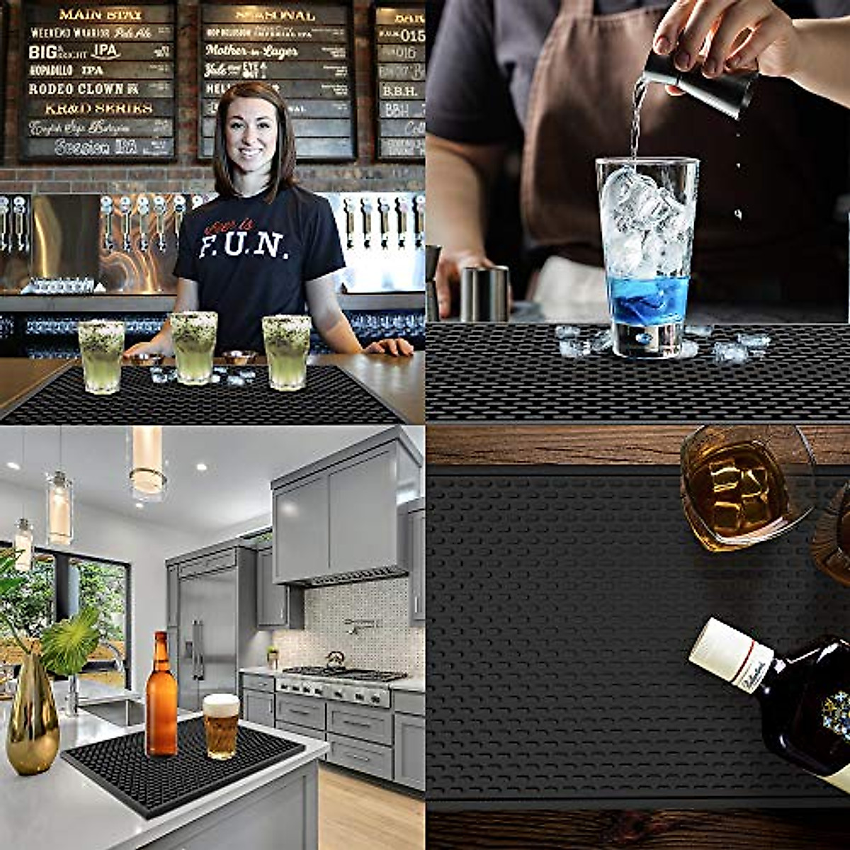 AXIESO Silicone Bar Mat - 1/2 Inch Thick Heat-Resistant and Food Safe Drip Mat - Spill Mats for Counter Top - Service Mat for Kitchen, Coffee Bar, Restaurant - Drying Mat for Glasses - 18 x 12 Inches