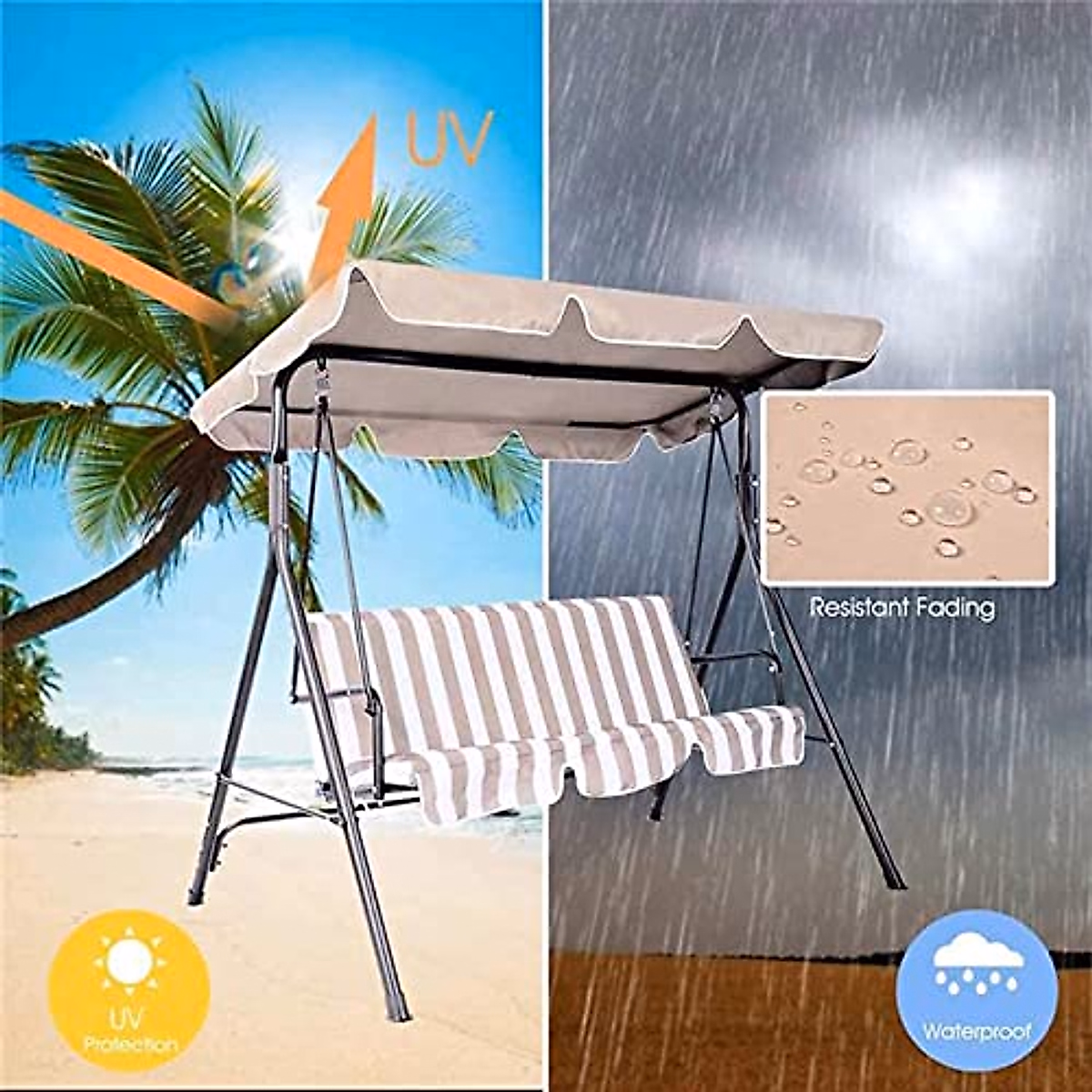 BTURYT Patio Swing Canopy Waterproof Top Cover Set, Swing Canopy Replacement Cover and Swing Chair Cover for Patio Garden Swing Outdoor(top Cover + Chair Cover)