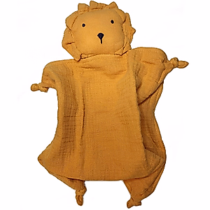 Calendula Gifts 100% Organic Cotton Muslin Animal Baby Blanket Lovey (Yellow Lion)