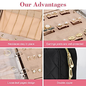 Jewelry Travel Organizer Case, Clear Jewelry Storage Book Ring Binder with Pockets, Lightweight Jewelry Bags Booklet Small Zipper Pouch Bag for Necklaces Earrings Rings Bracelets, Black