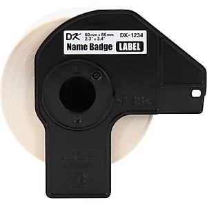 Brother Genuine DK-12343PK Die-Cut Name Badge Paper Labels, 2.3 in x 3.4 in (60 mm x 86 mm) Adhesive Name Badge White Paper Labels, 260 Labels per Roll, (3) Rolls per Box