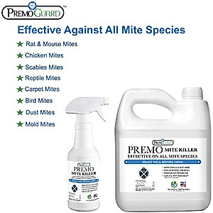 Mite Killer Spray by Premo Guard 32 oz – Treatment for Dust Spider Bird Rat Mouse Carpet and Scabies Mites – Fast Acting 100% Effective – Child & Pet Safe – Best Natural Extended Protection