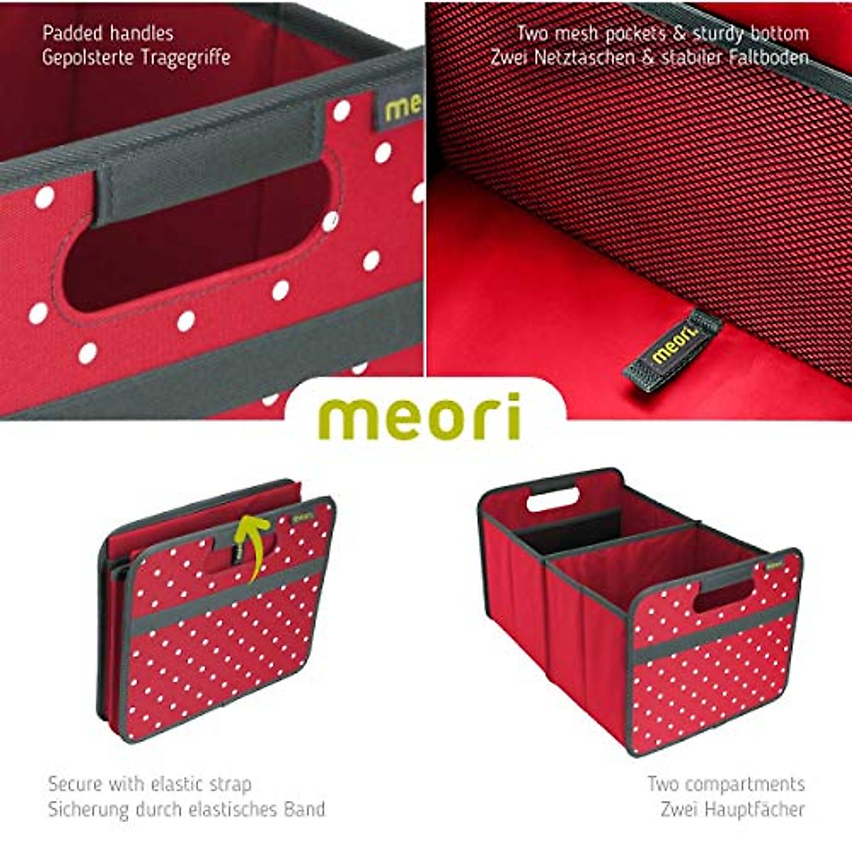 meori Hibiscus Red/Dots Foldable Box Large wipeable Solid Space-Saving Outdoor Lake Beach Weekend Shopping Transport Storage, 1-Pack