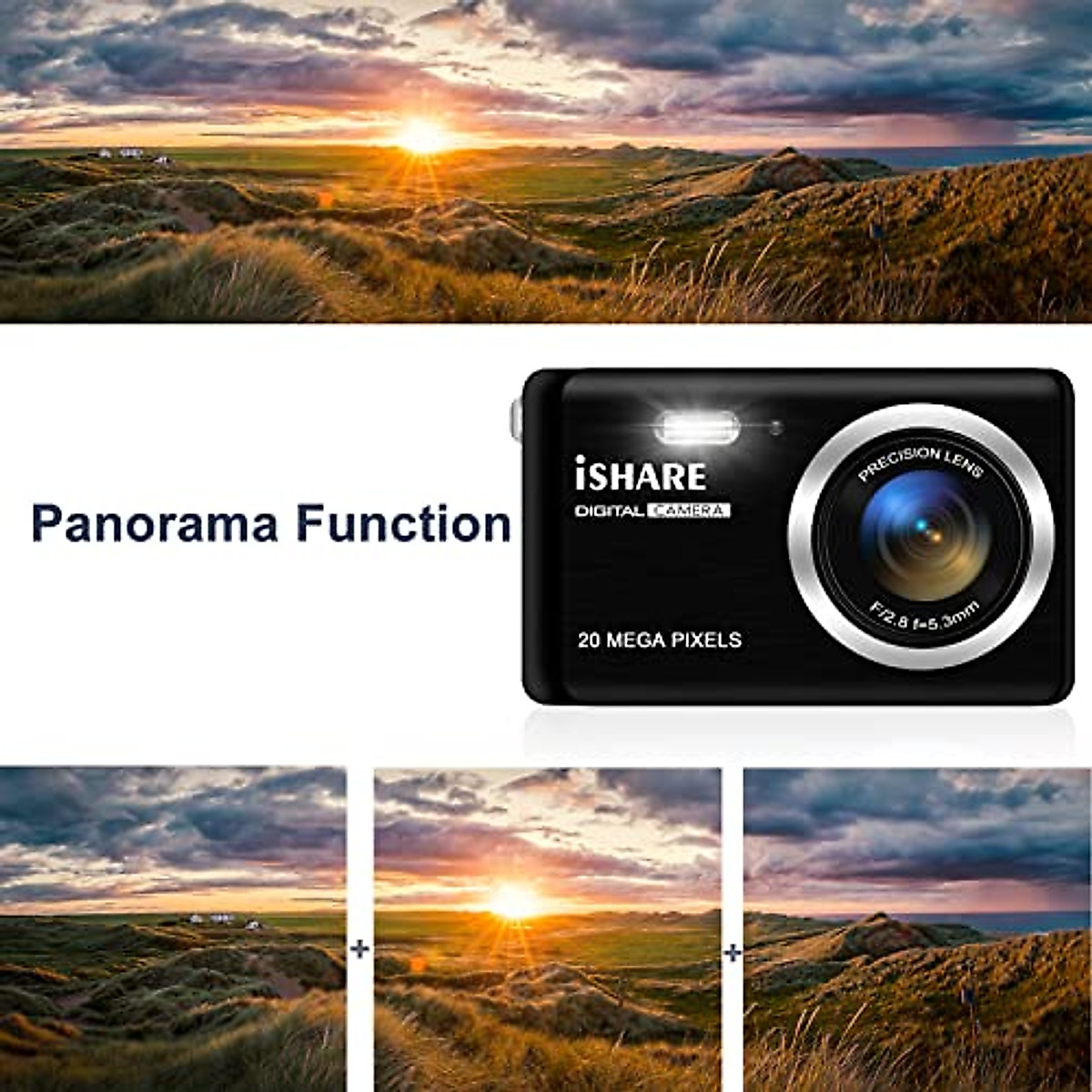 Digital Camera 1080P FHD 20MP Small Camera for Kids, with 2.8 Inch LCD Screen and 8X Digital Zoom, Rechargeable Compact Pocket Point and Shoot Camera for Girls and Boys, Teens, Beginners (Black)