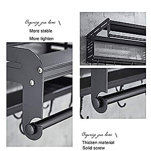 OUDINUO Merry Christmas Black Multifunctional Double Bracket Aluminum Microwave Oven Wall Mount Shelf with 10 Removable Hooks and Fresh Wrapper Rolls Holder
