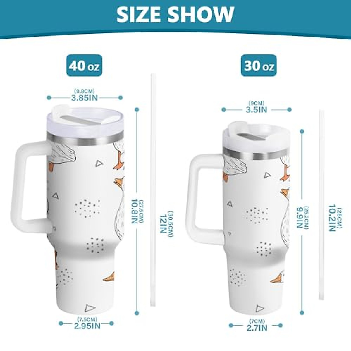 RPLIFE Cute Little Geese White Stainless Steel Tumbler, Insulated Cups with Lids, Coffee Tumbler for Women