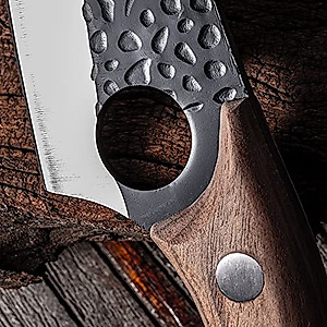 OYEZI Viking Knives Forged Butcher Knife 6'' High Clad Steel Boning Hunting Camping Tool Handmade Meat Cleaver with Leather Cover